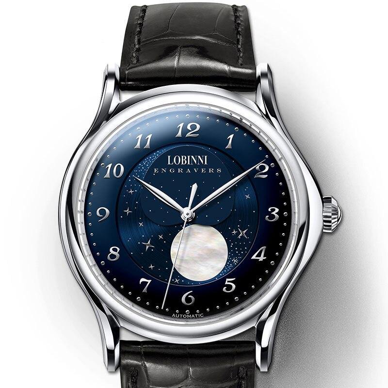 Automatic Watches | Moon Phase Men Luxury Miyota Leather Watch ...